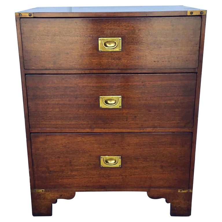 Three Drawer Campaign Side Table or Bedside Commode at 1stDibs