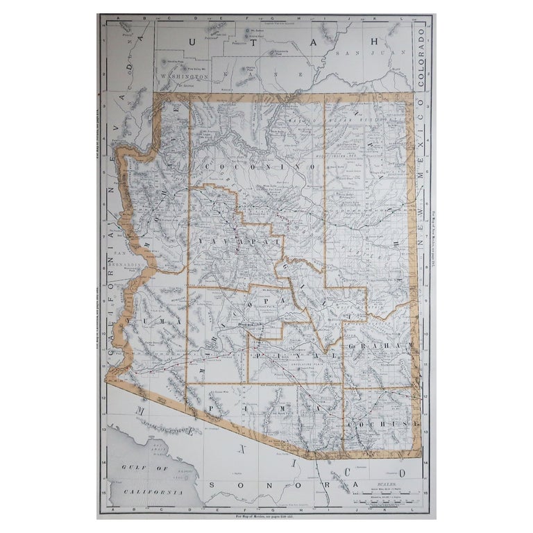 Large Original Antique Map of Arizona, USA, 1894 For Sale at 1stDibs ...