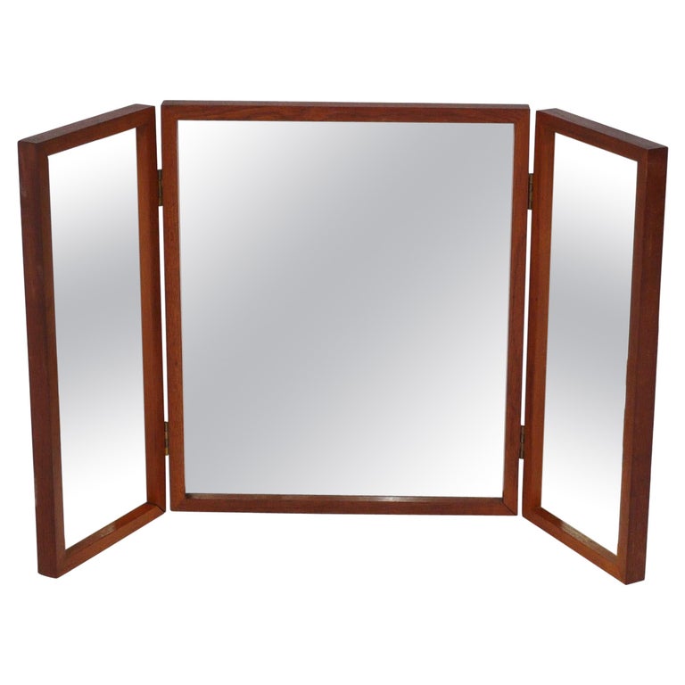 Danish Modern Tri Fold Teak Mirror by Aksel Kjersgaard For Sale at 1stDibs