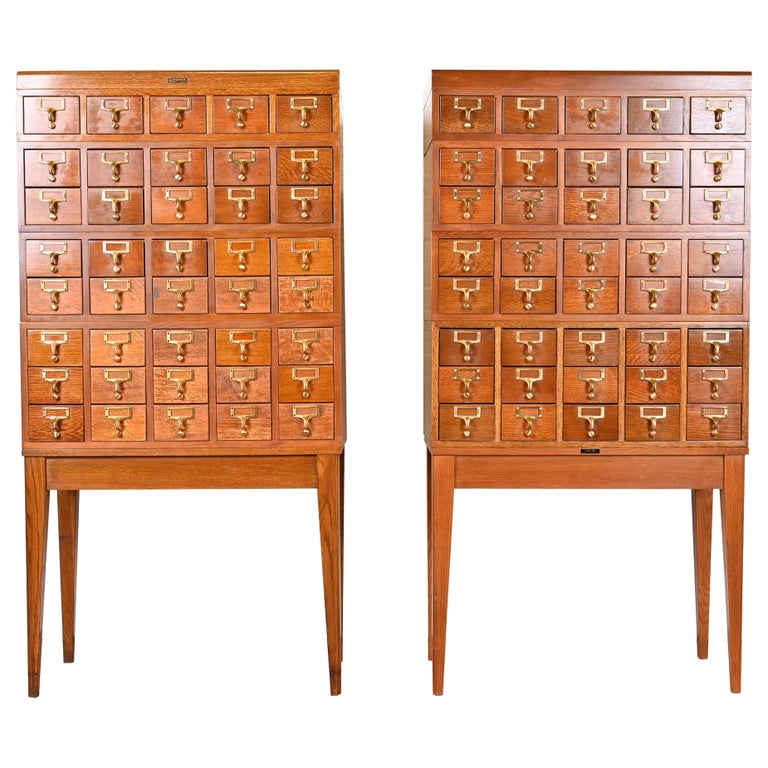 Mid-Century Modern 40-Drawer Oak Library Card Catalogs by Gaylord Bros ...