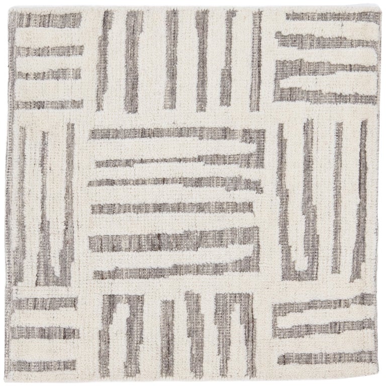 Modern Moroccan Style Handmade Ivory Abstract Custom Wool Rug For Sale ...