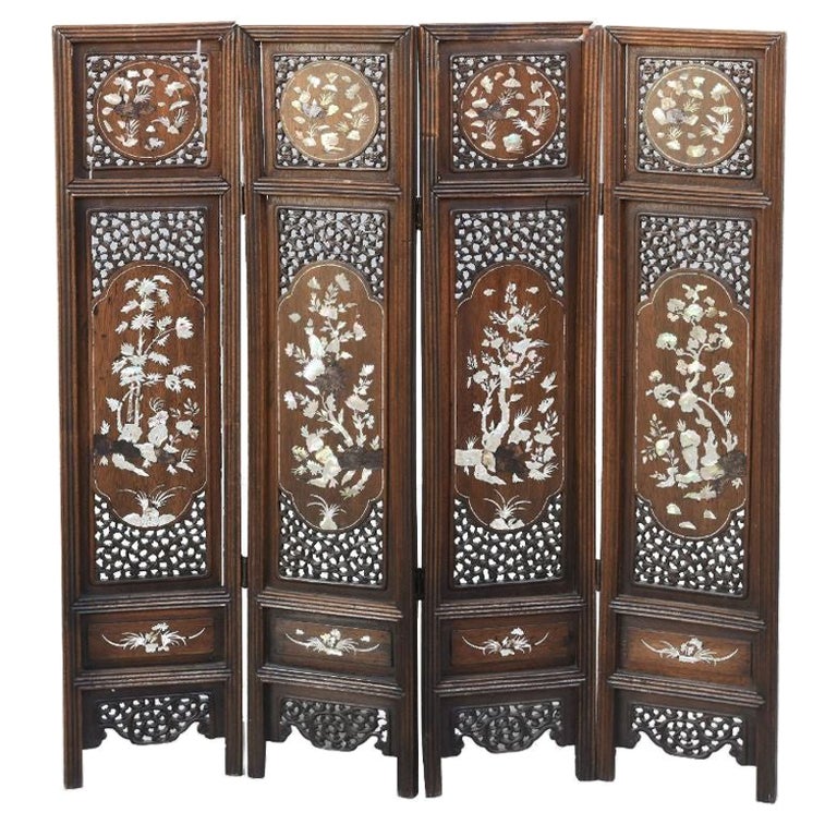 Chinese Screen in Wood and Inlay, Early 20th Century at 1stDibs
