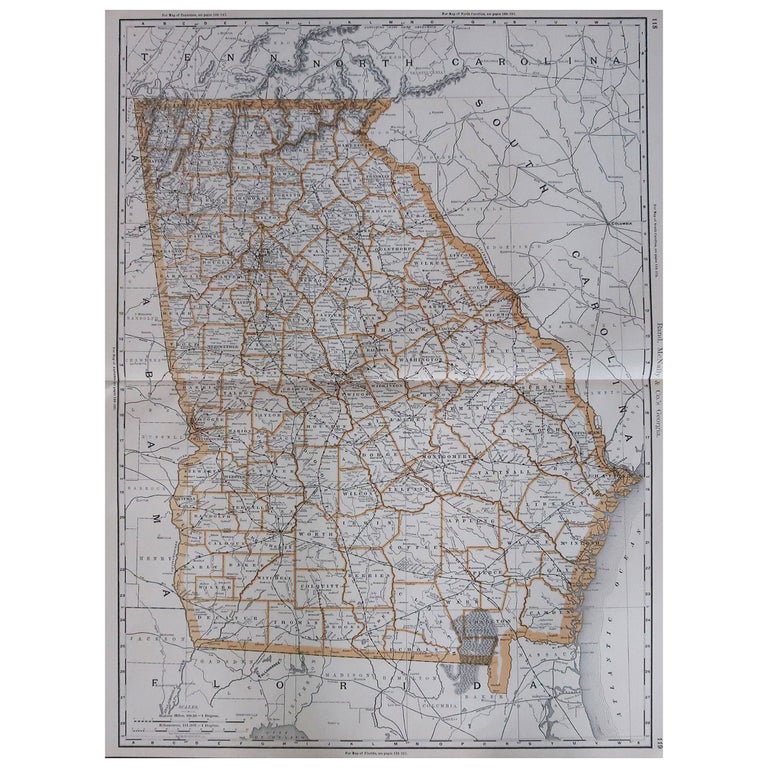 Large Original Antique Map of Georgia, USA, 1894 For Sale at 1stDibs ...