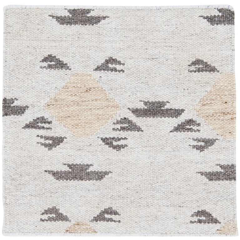 Modern Swedish Style Handwoven Abstract Custom Ivory Wool Rug For Sale ...