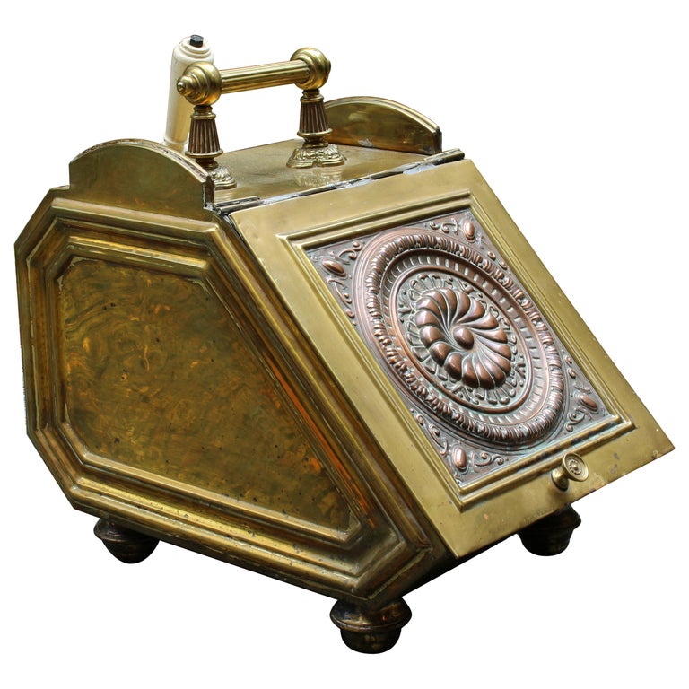 Classical Design English Brass and Copper Coal Hod For Sale at 1stDibs
