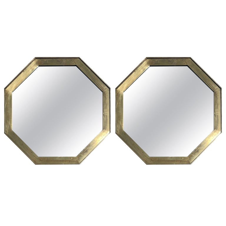 Pair of Widdicomb Brass Octagonal Mirrors For Sale at 1stDibs