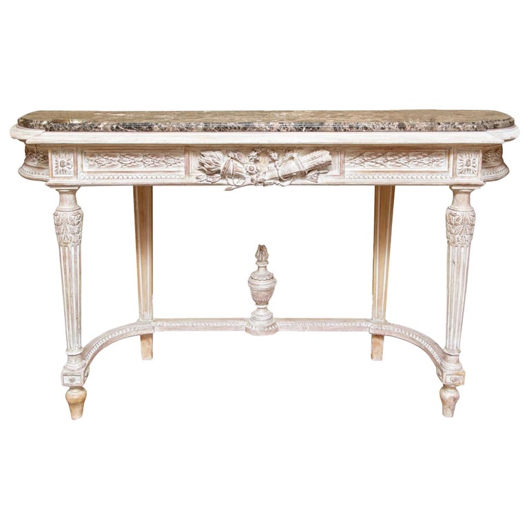 Fine French Style Carved Wood Console Table with Marble Top For Sale at ...