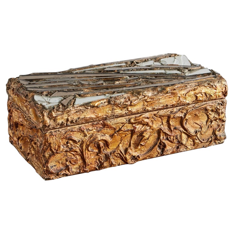 Large Artist Made Gold Leaf Wooden Box, France 1970s For Sale at 1stDibs
