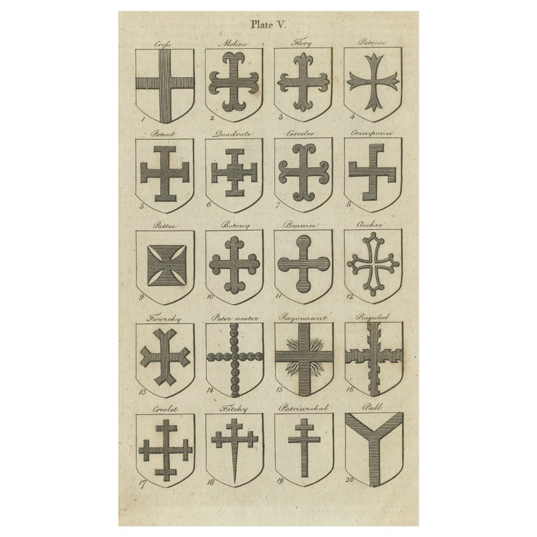 Antique Print of Heraldry Crosses in England, c.1820 For Sale at 1stDibs