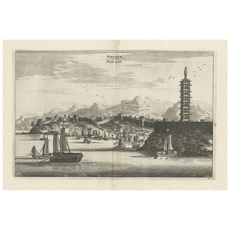 Antique Print of the City of Nanjing, Namkam or Nankang in China, 1668 ...