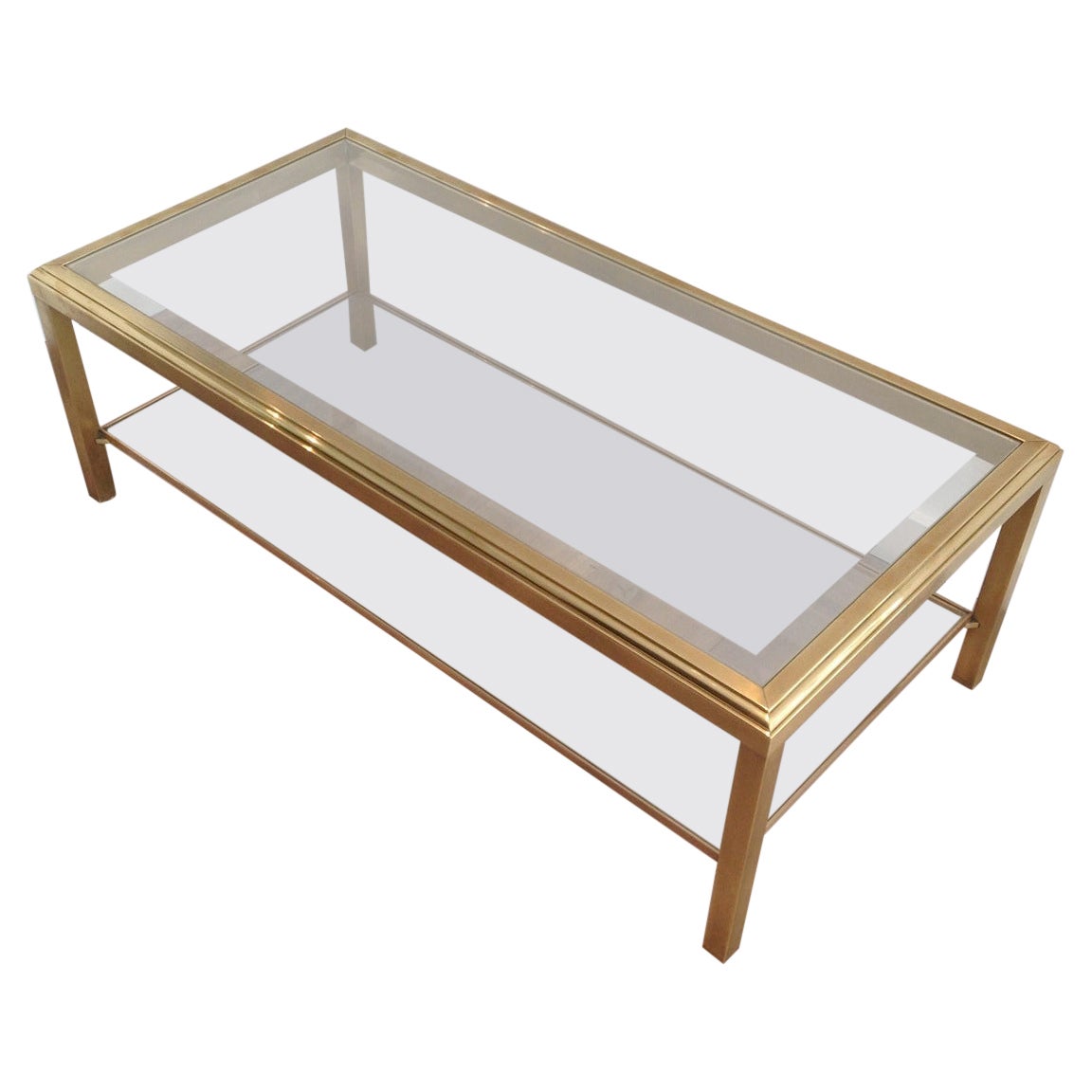 Neoclassical Brass Coffee Table with Clear Glass Top For Sale at 1stDibs