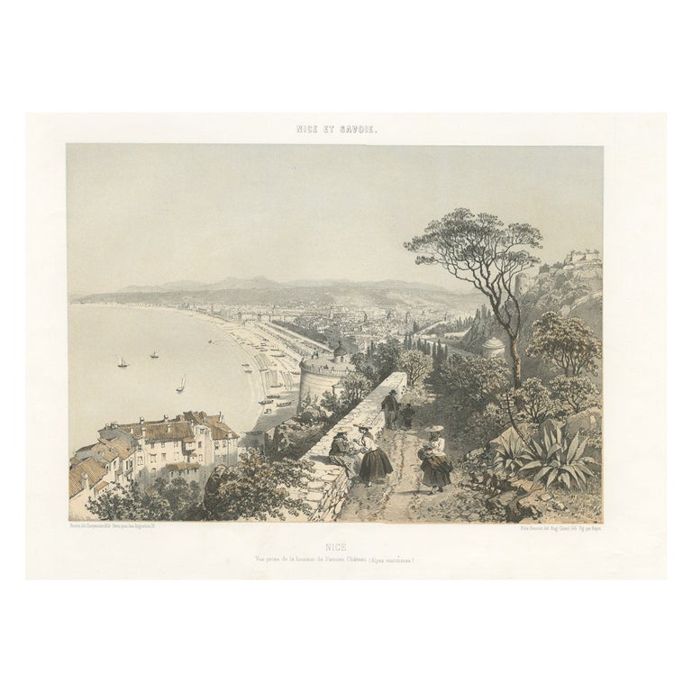 Antique View of the City of Nice on the South-Coast of France, c.1865 ...