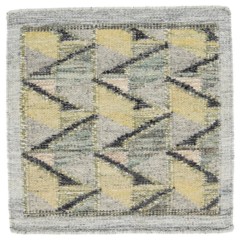Modern Swedish Style Handwoven Geometric Custom Gray Wool Rug For Sale ...