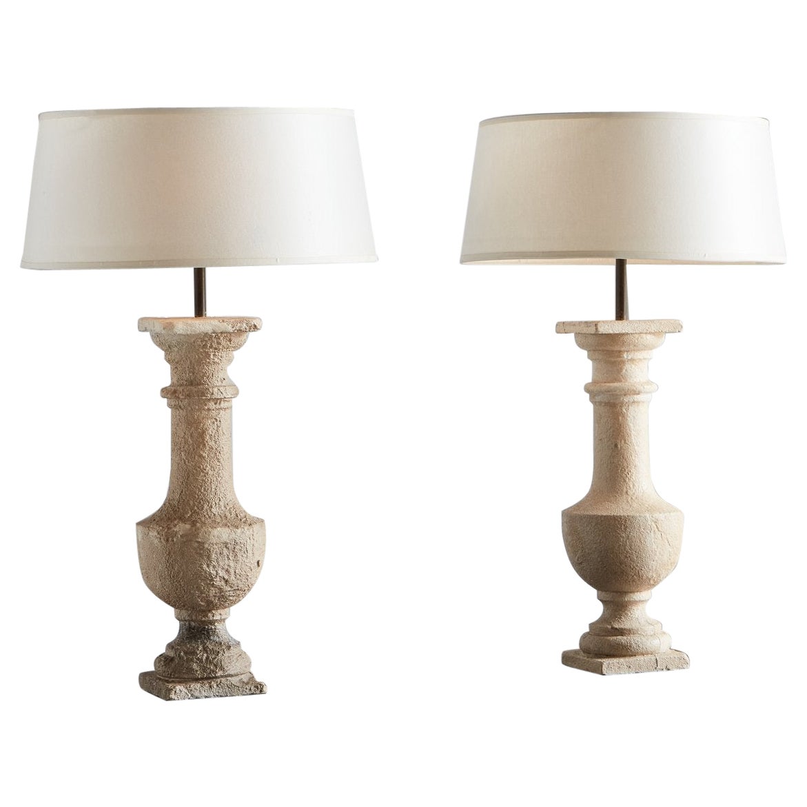 Pair of Carved Stone Table Lamps w/Faux Fossil Elements and Lucite Base ...