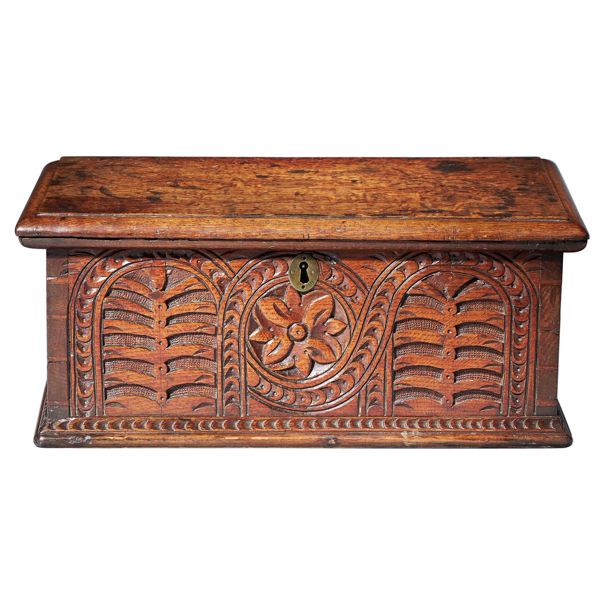 Rare William and Mary 17th Century Carved Oak Deeds Box of Small ...