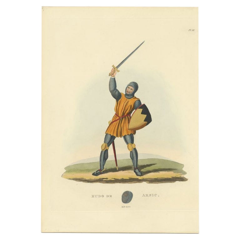 Antique Print of Sir Eudo de Arsic, 1842 For Sale at 1stDibs