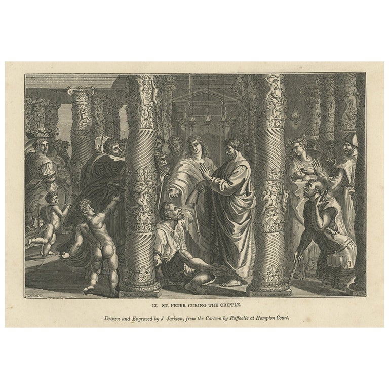 Religious Antique Print of St. Peter Healing the Cripple, 1835 For Sale ...
