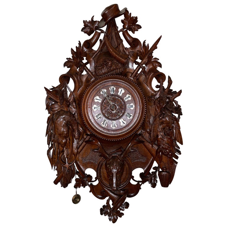 Antique Carved Oak "Black Forest" Hunting Motif Wall Clock, Circa 1890 ...