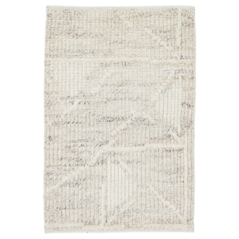 Modern Moroccan Style Handmade Ivory/Beige Custom Wool Rug For Sale at ...