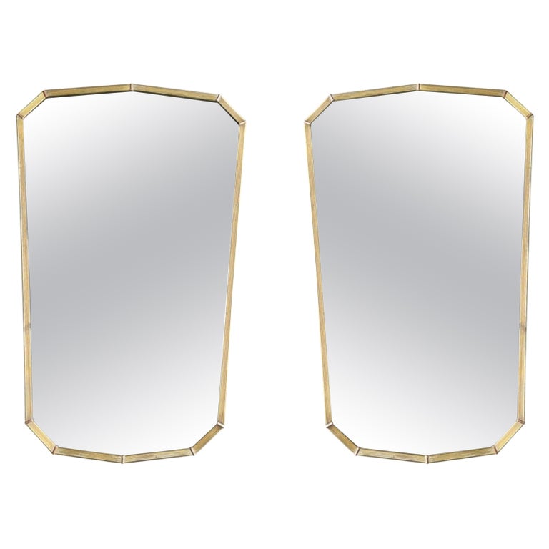 Pair of Large Orignal 1950s Italian Shield Mirrors with Copper Corner ...
