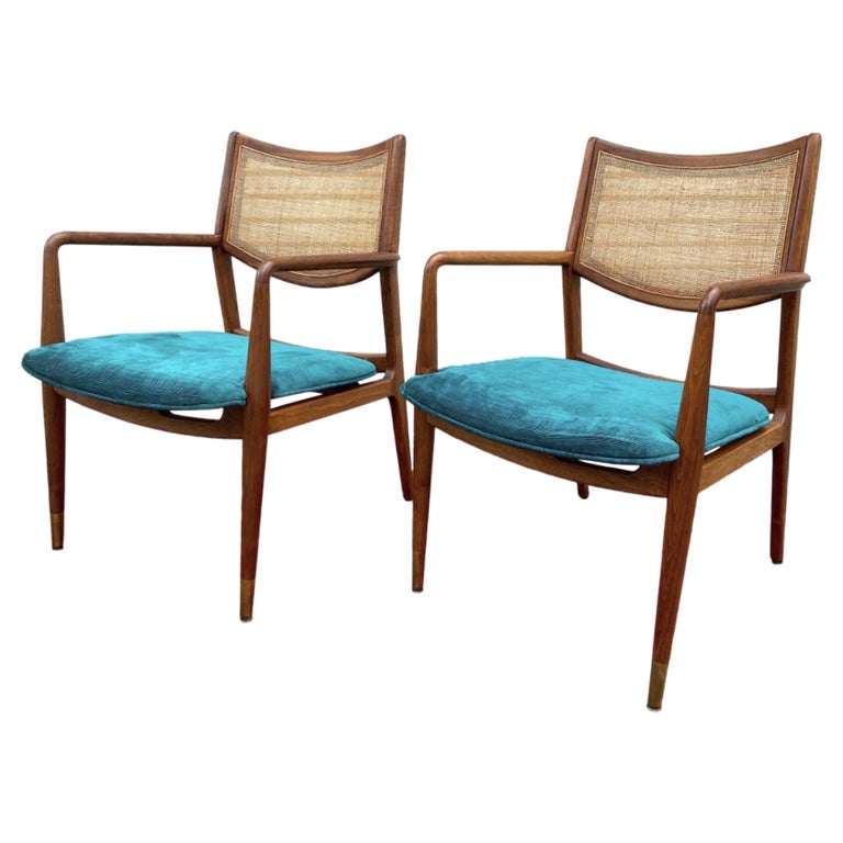Newly Upholstered Mid-Century Modern Cane Back Arm Chairs, a Pair For ...