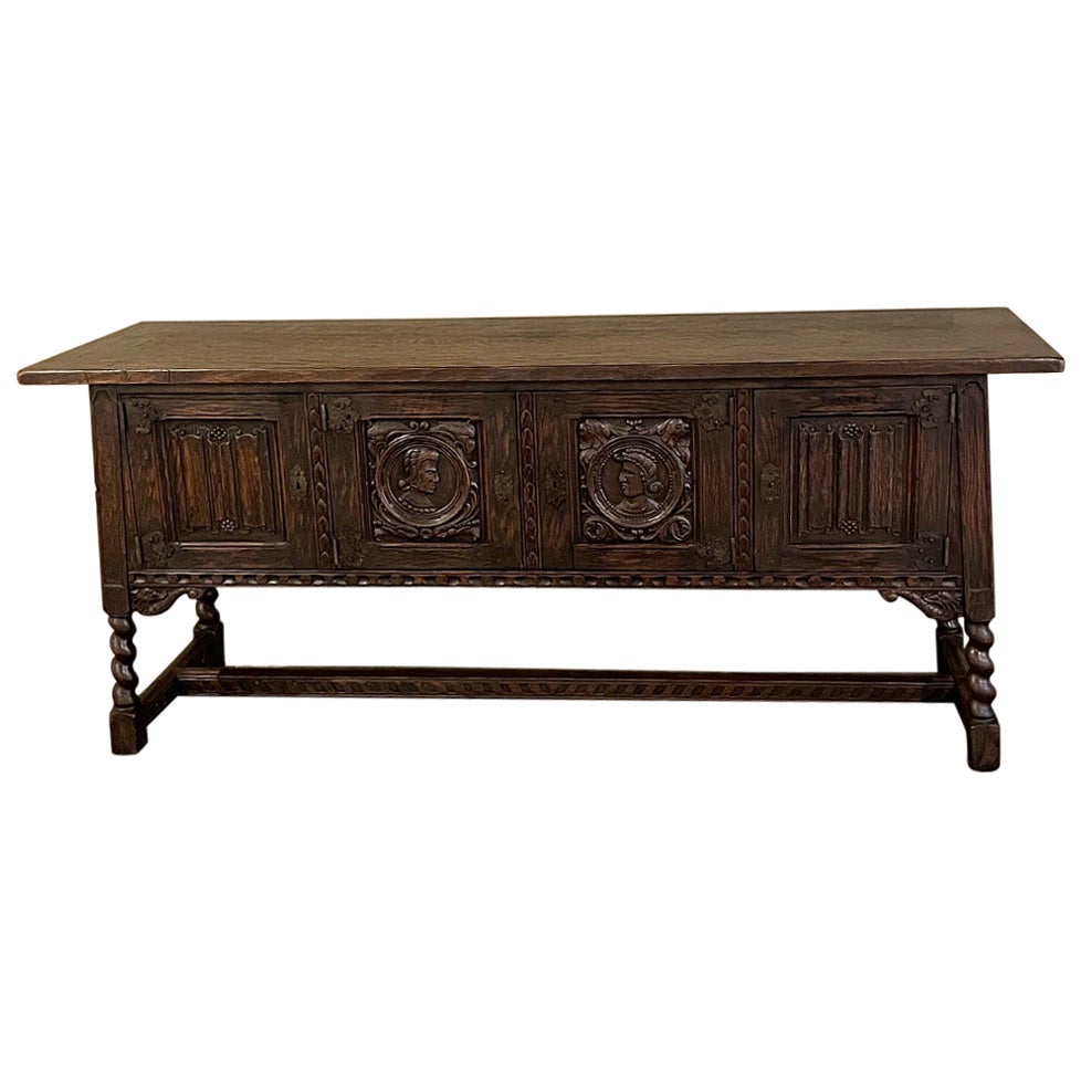 Antique Rustic Country French Whitewashed Sofa Table For Sale at 1stDibs