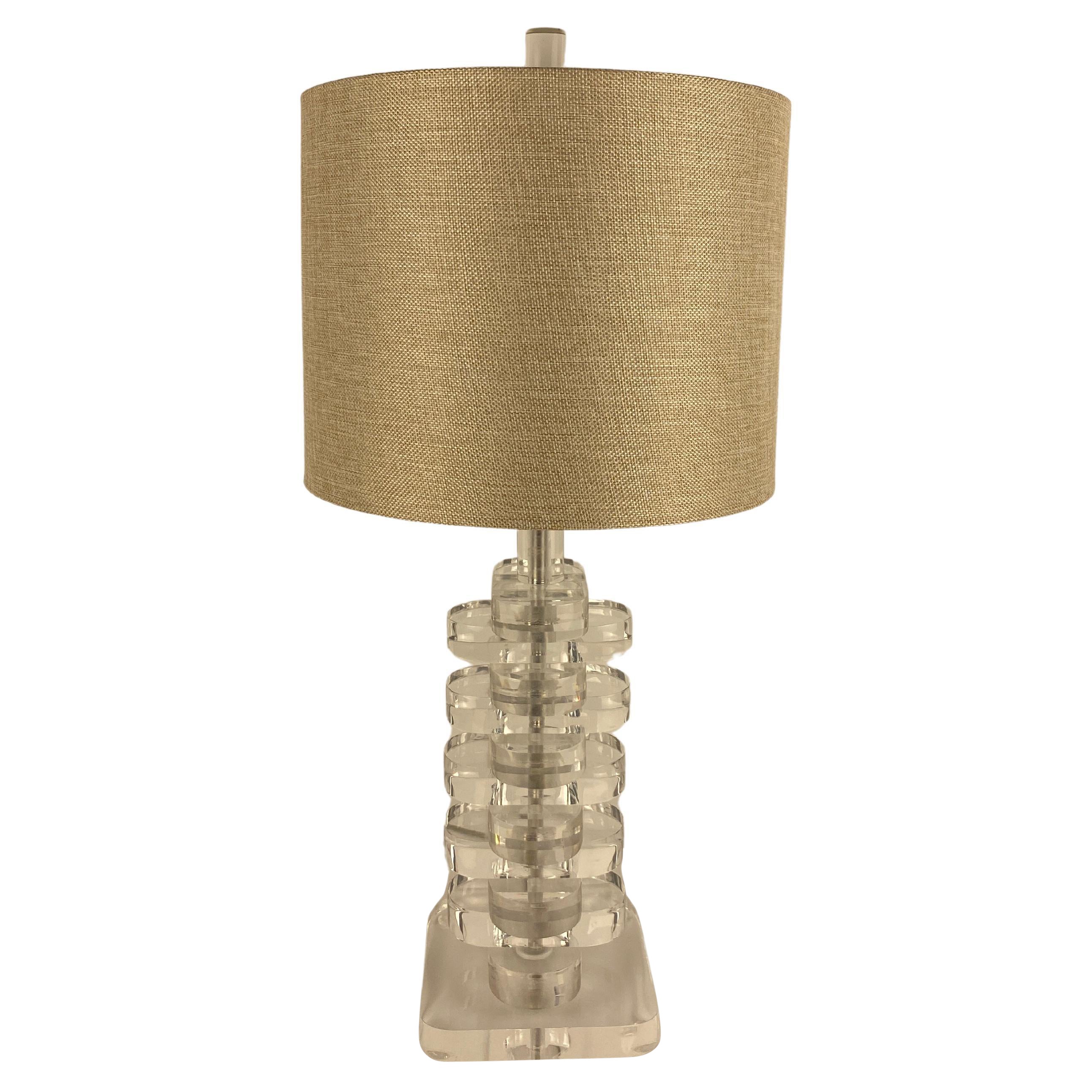 Karl Springer Lamp, Thick Lucite Column and Metal Shade, Circa 1980 at ...