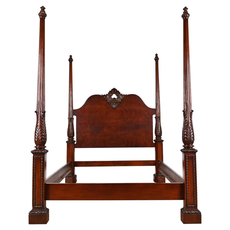 Henredon Georgian Carved Mahogany Queen Size Poster Bed at 1stDibs