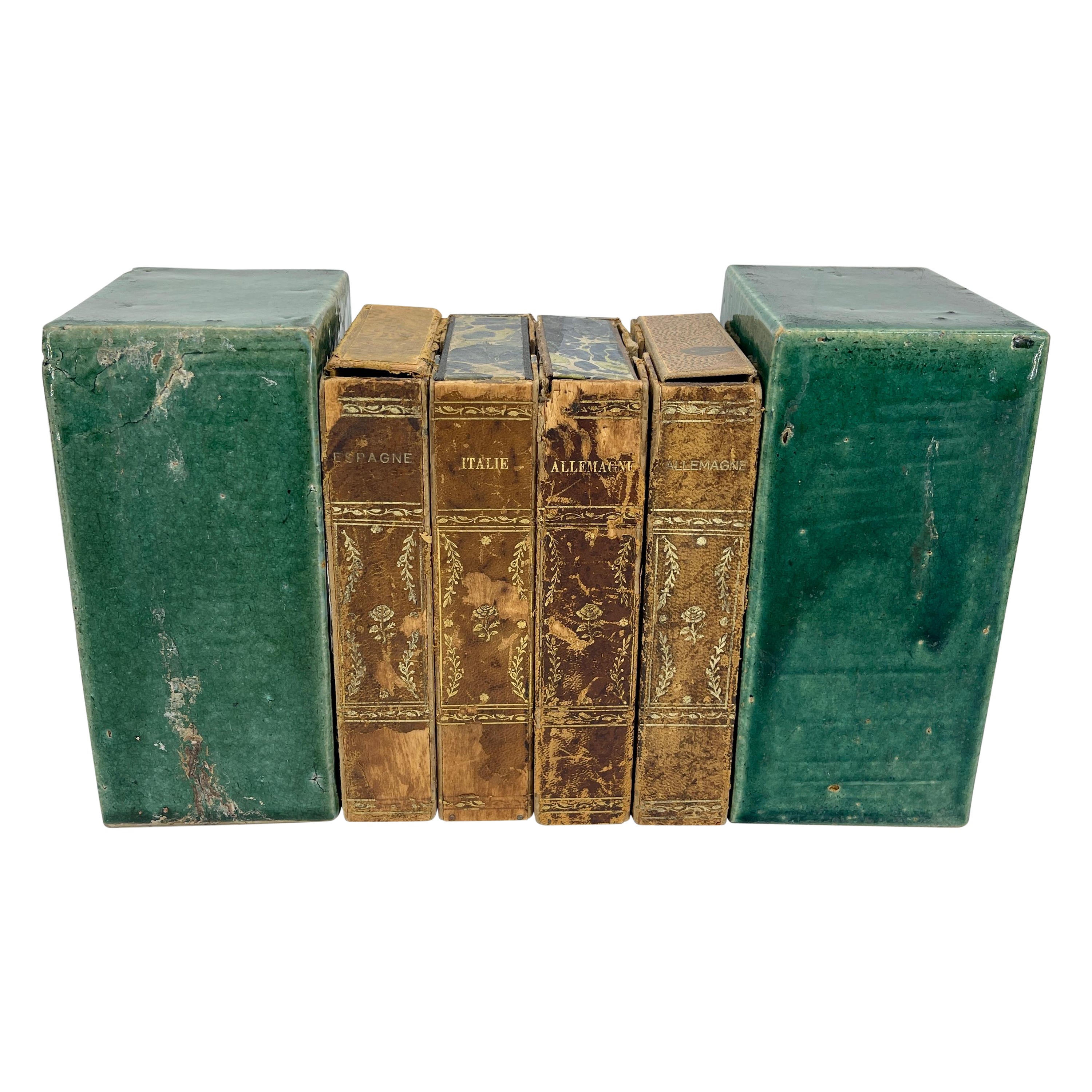 Green Marble Column Bookends Mid Century For Sale at 1stDibs