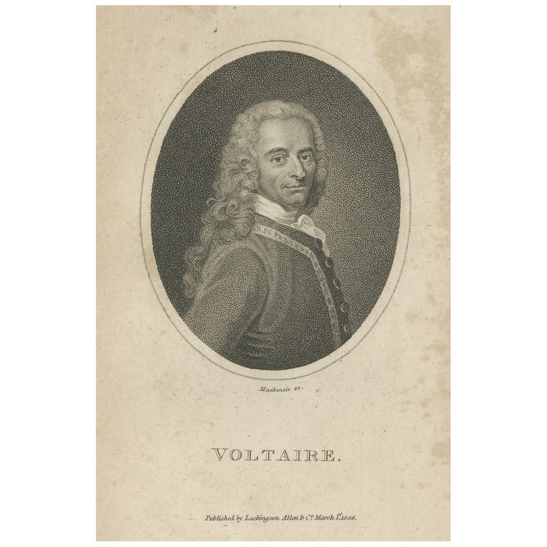 Antique Portrait of French Enlightenment Writer and Philosopher ...