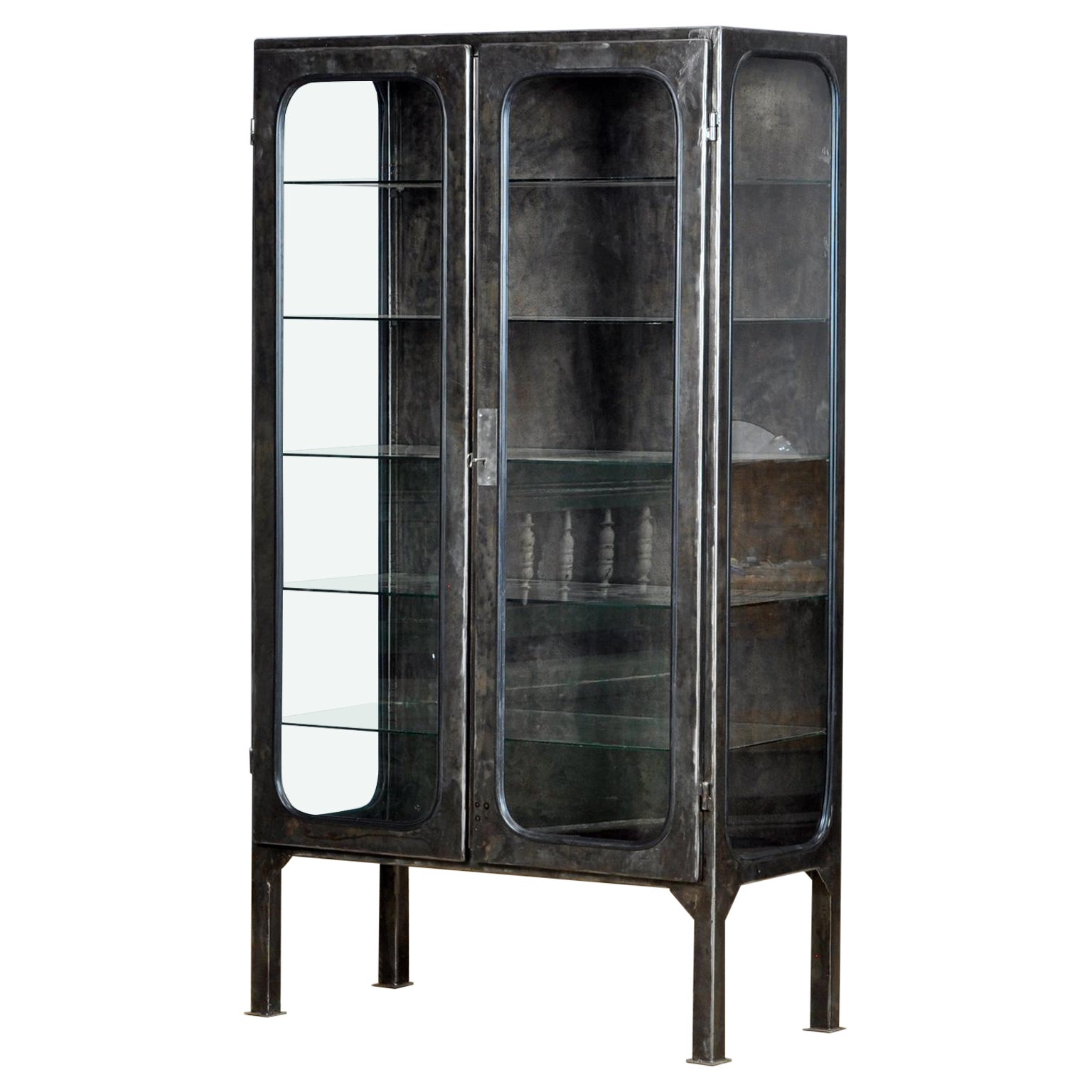 Restored Vintage Metal Medical Display Cabinet at 1stDibs