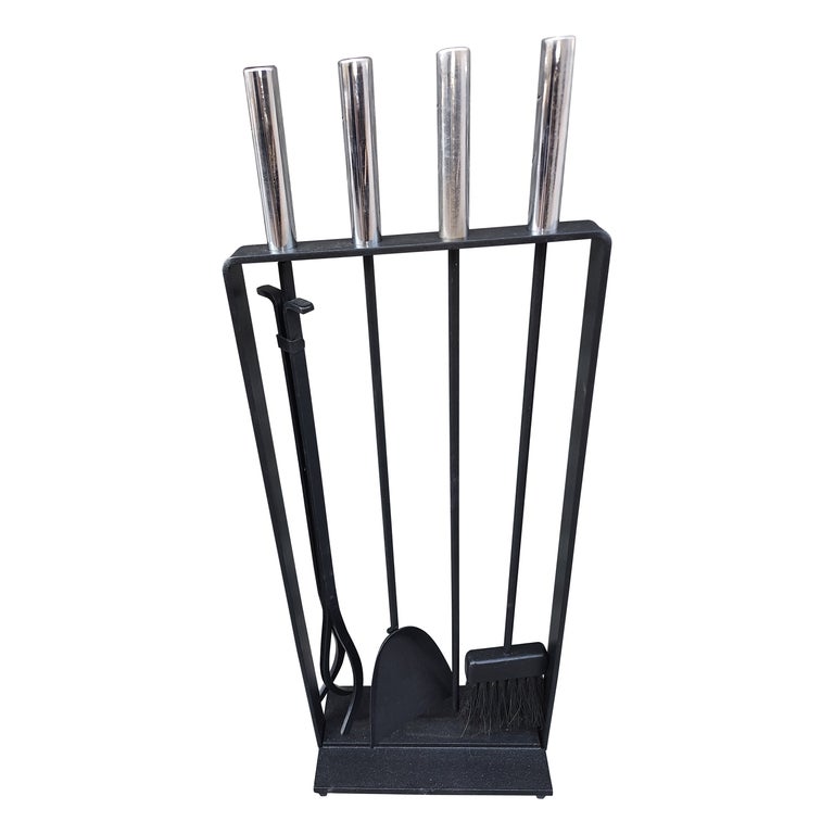 Mid-Century Modern Fireplace Tool Set Iron with Chrome For Sale at 1stDibs