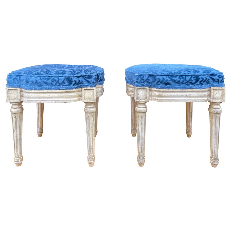 Mid-Century French Style Painted Ottomans / Stools, Pair For Sale at ...