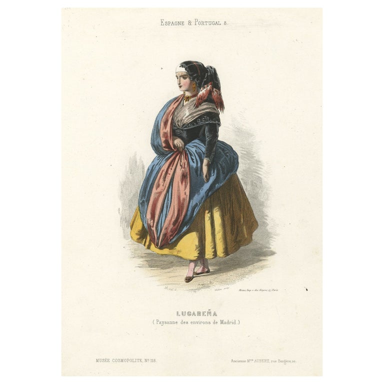 Handcolored Print of a farmer's Wife from the Region of Madrid, Spain ...