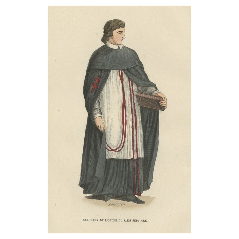 Antique Print of a Monk of the Order of the Holy Sepulchre (Rome), 1845 ...