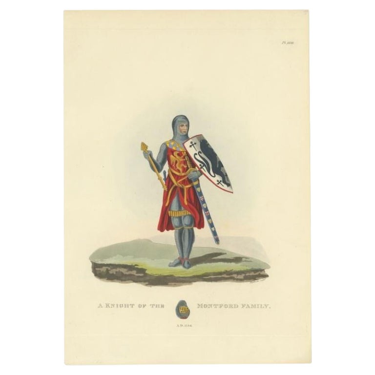 Antique Hand-Colored Print of a Knight of the Montford Family , 1842 ...