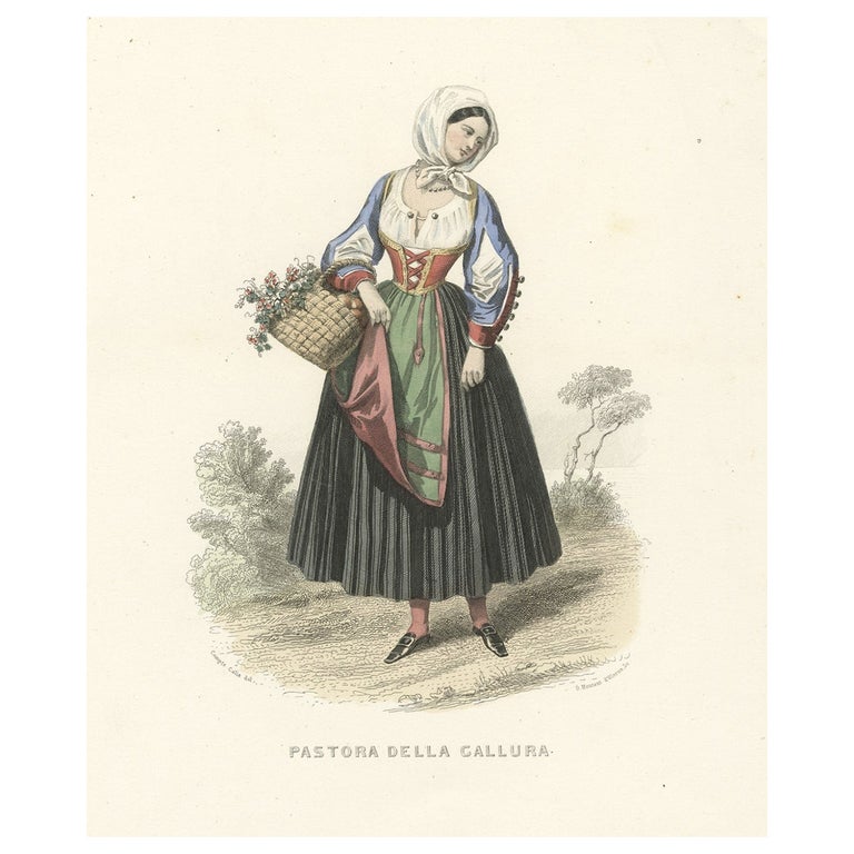 Antique Print of a Lady from Gallura in Sardinia, Italy, 1850 For Sale ...