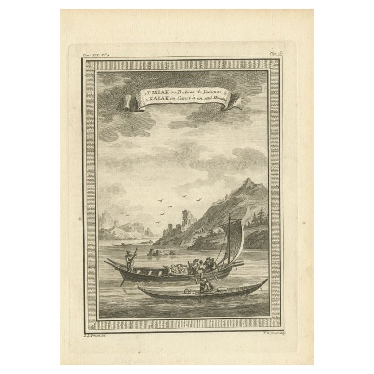 Antique Print of a Woman's Boat Know as Imiak and a Kayak for Men, 1770 ...