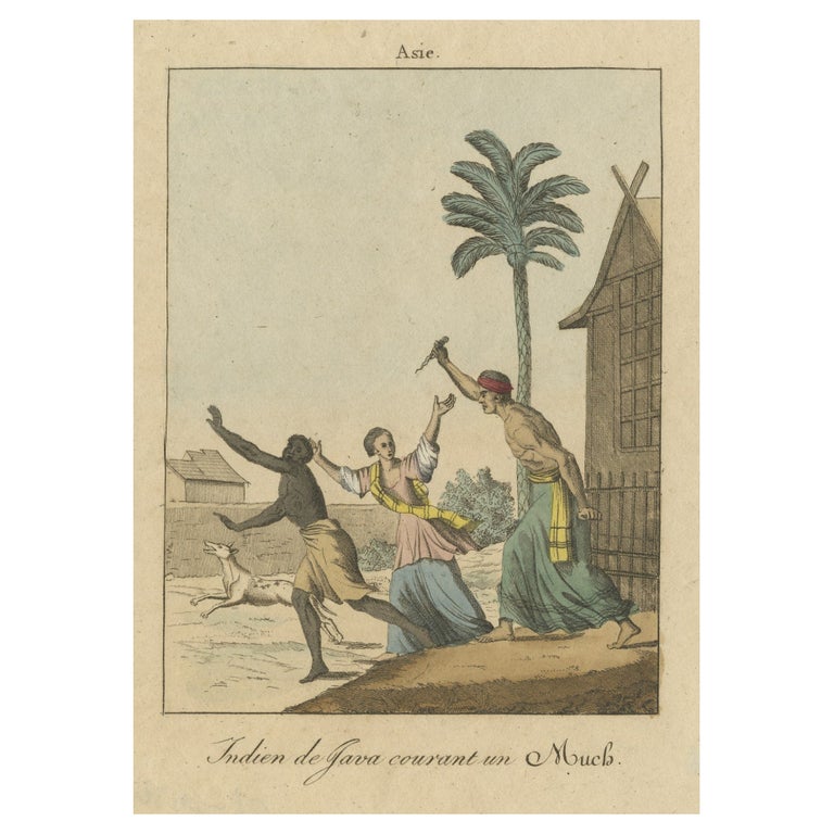 Antique Print of a Domestic Scene on Java, Indonesia, c.1840 For Sale ...