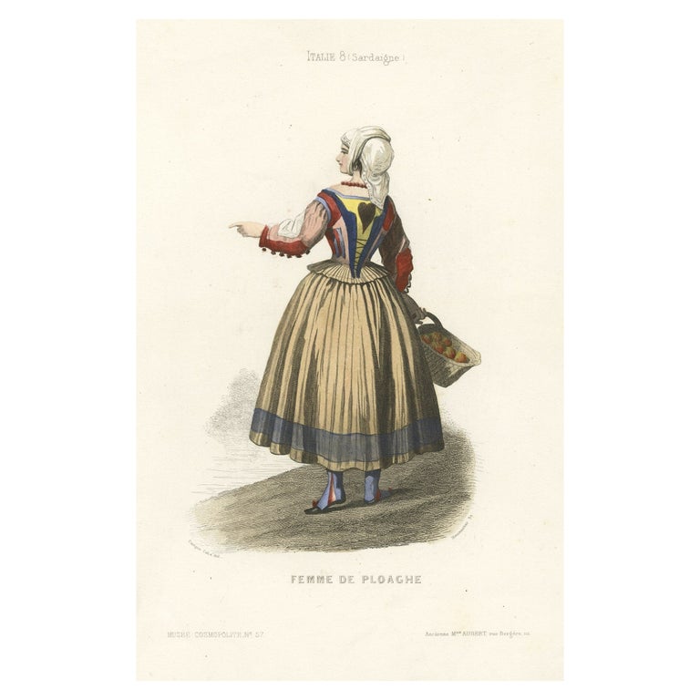 Antique Print of a Lady from Ploaghe in Sassari 'Sardinia' in Italy ...