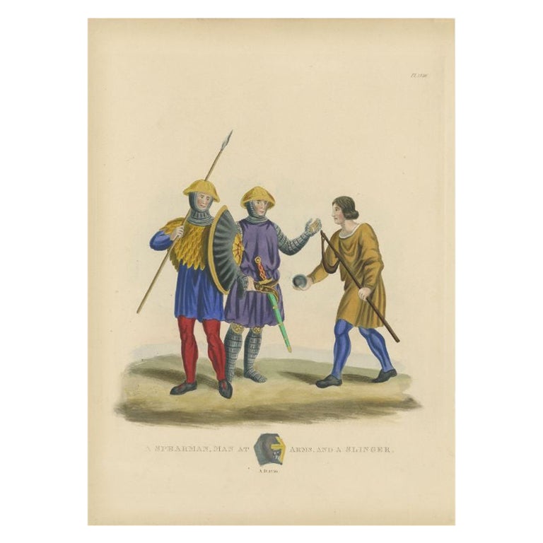 Antique Hand-Colored Print of a Spearman, 1842 For Sale at 1stDibs