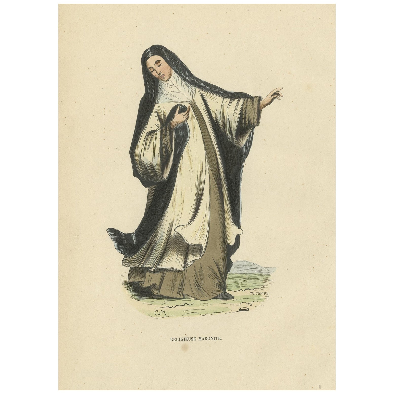 Antique Print of a Nun of the Canonesses of St. Augustine, 1845 For ...