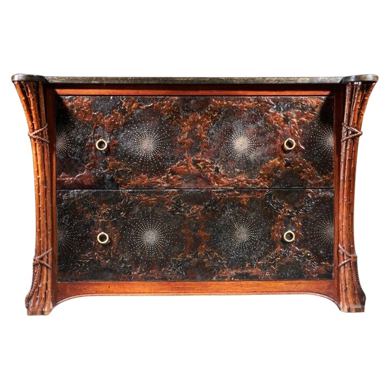 Rare French Art Nouveau Leather Lined Marble Top Commode For Sale at ...
