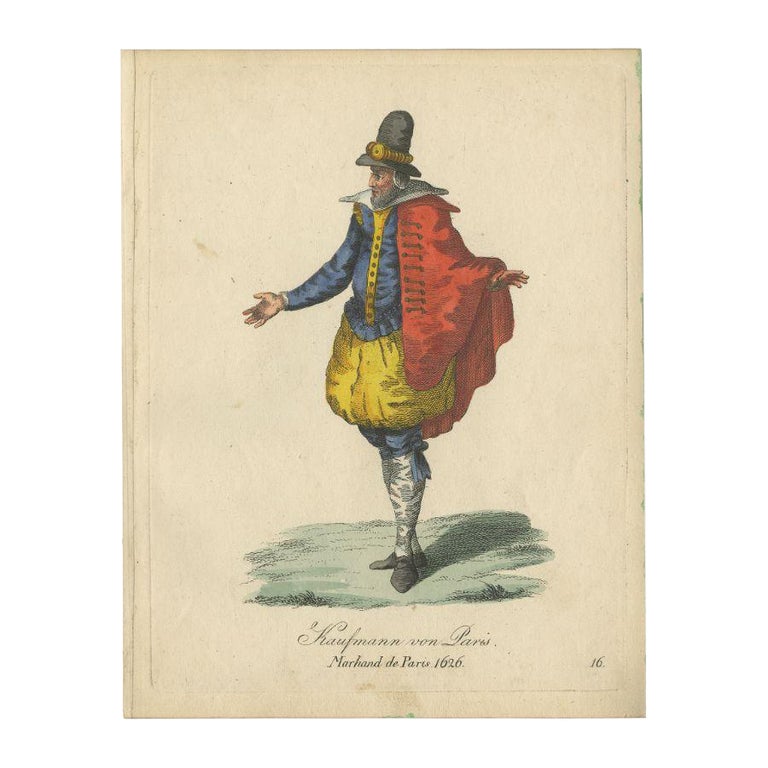 Rare Hand-Colored Antique Engraving of a Merchant from Paris, France ...