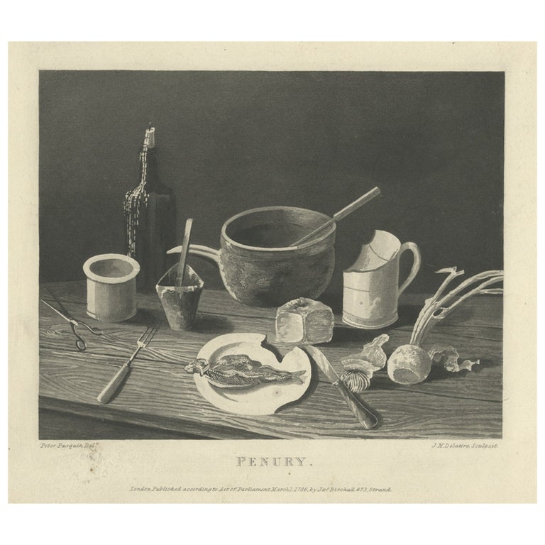 Antique Print Titled 'Penury', Depicting a Poor People's Eating Table ...