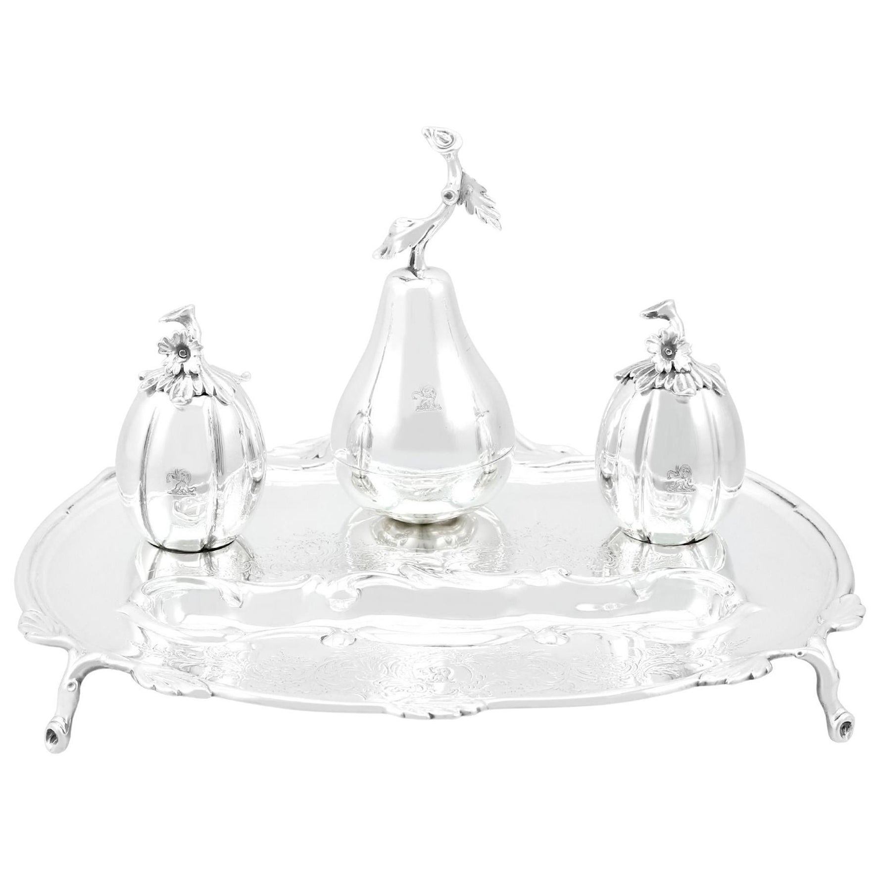 A Very Good 19th Century Cut Glass and Sterling Silver Inkstand ...