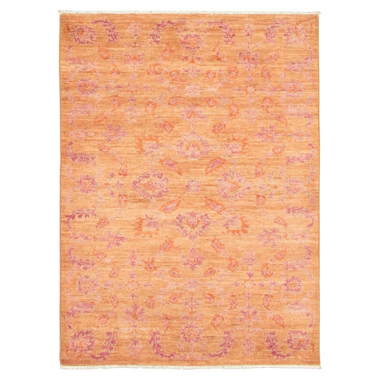 Fine Persian Oushak Rug, Pink and Orange, Transitional Floral Design ...