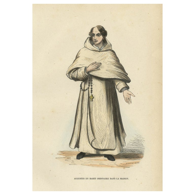 Antique Print of an Augustinian in White Habit of a Christian Religious ...
