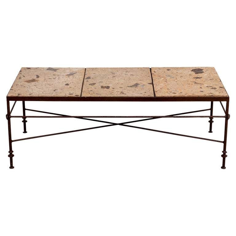 Travertine and Iron Coffee Table at 1stDibs