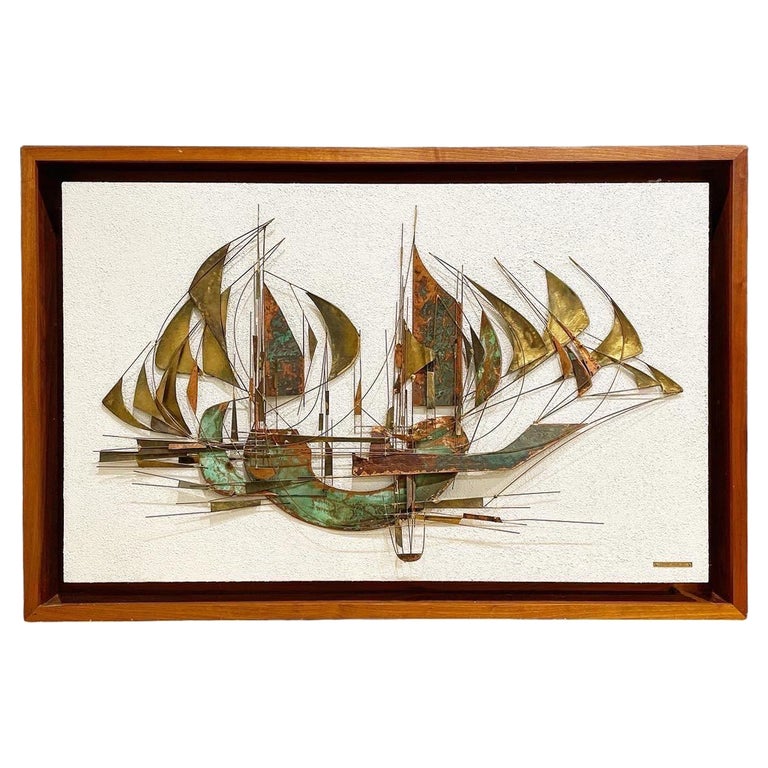 Mid-Century Brutalist Metal Art by Herbert Seiler, Boat Harbour Mounted ...